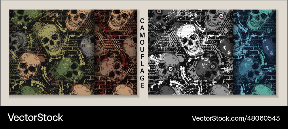 Set of camouflage patterns with human skulls Vector Image