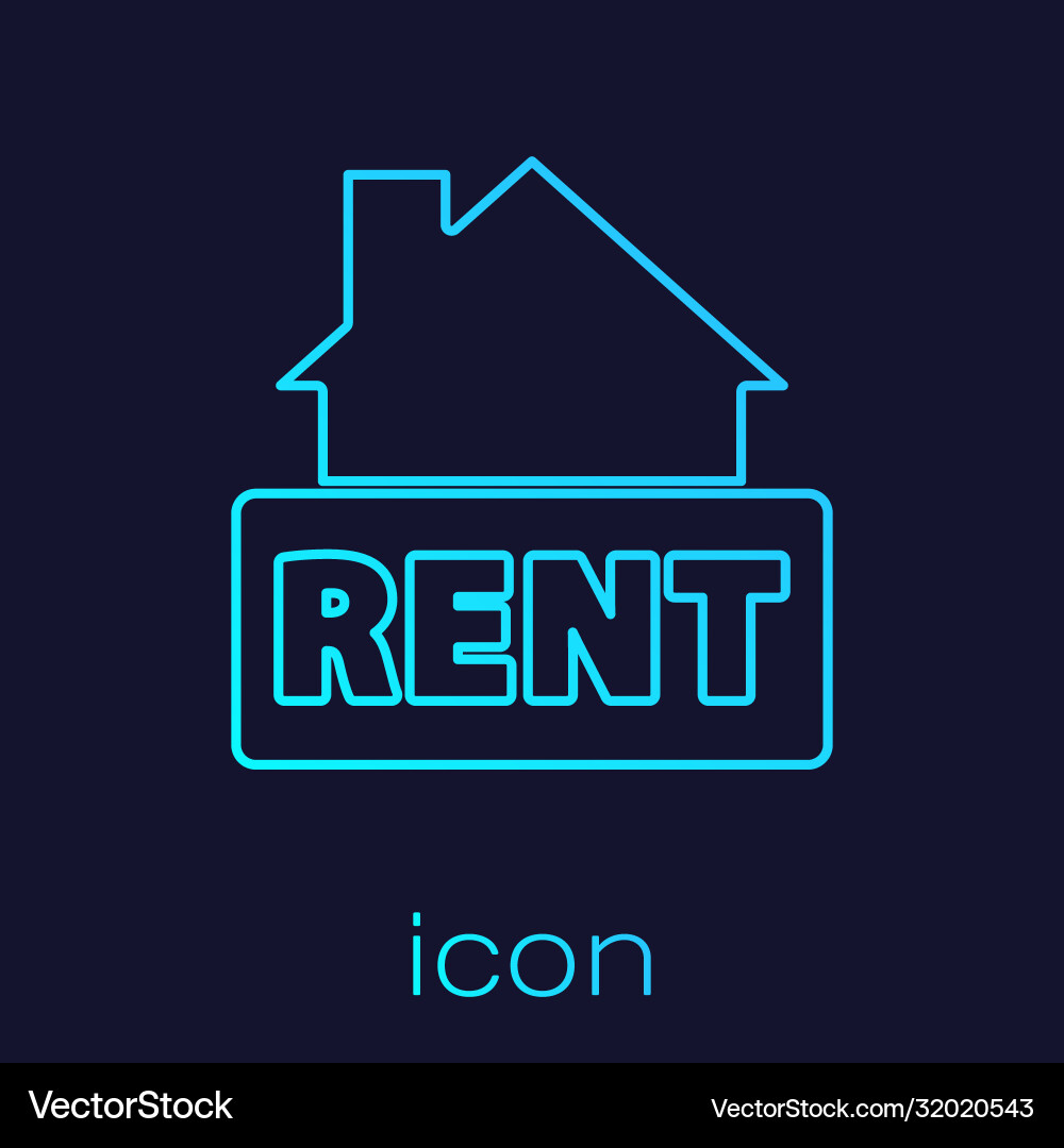 Turquoise line hanging sign with text rent icon Vector Image