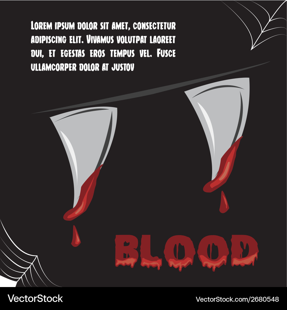 A pair fangs with blood on black background Vector Image