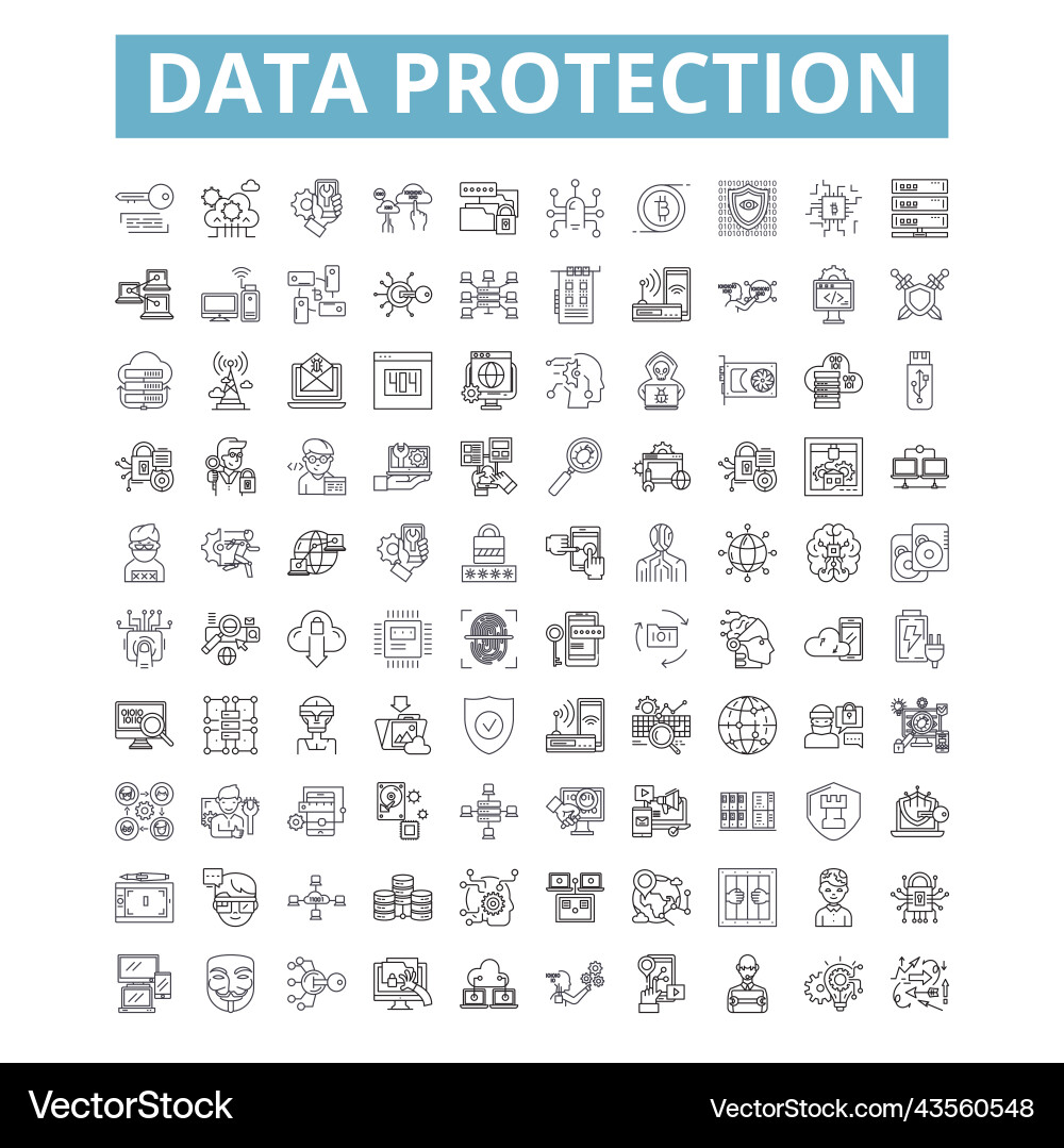 Data protection icons line symbols web signs Vector Image