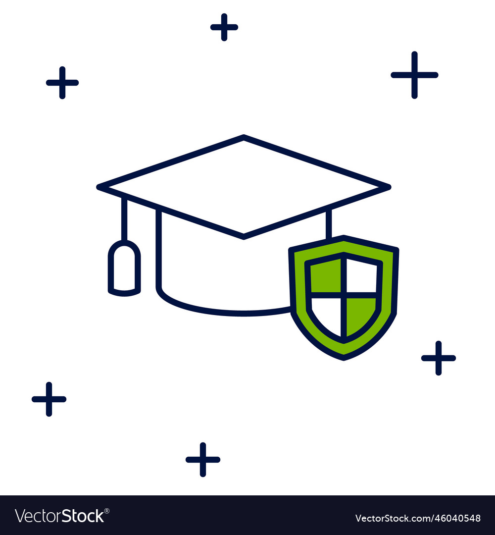 Filled outline graduation cap with shield icon Vector Image