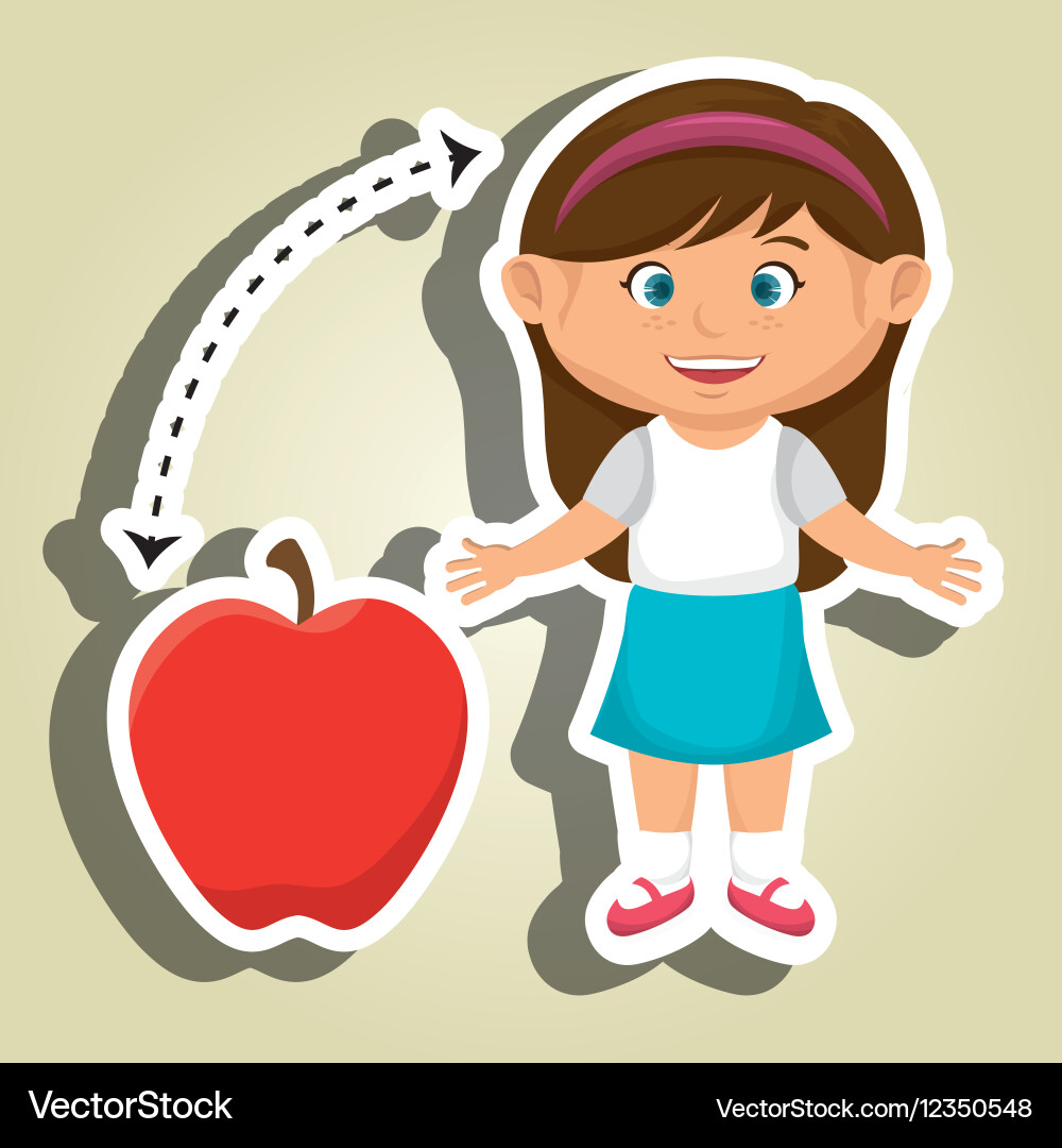 Girl cartoon fruit apple red Royalty Free Vector Image