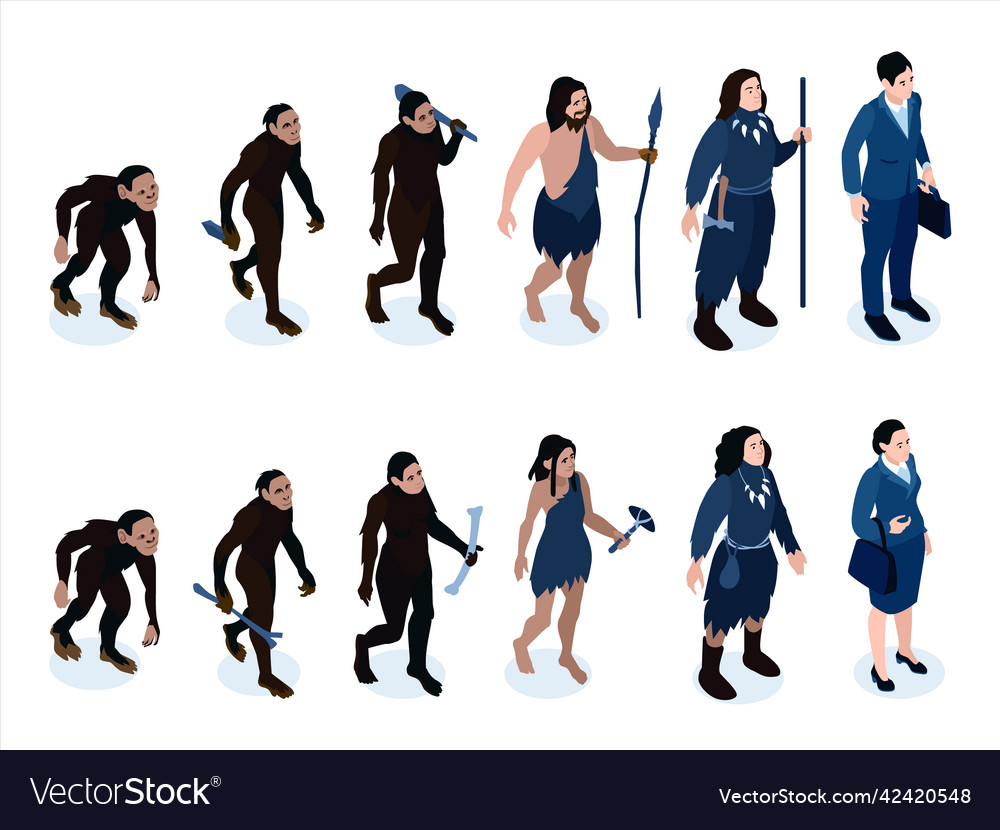 Isometric human evolution set Royalty Free Vector Image