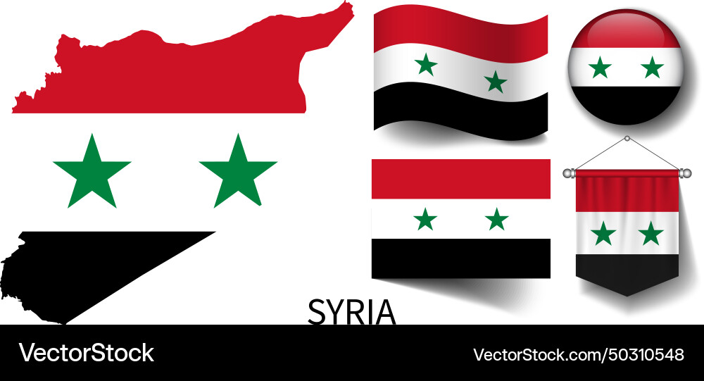 Map of syria and the various flags Royalty Free Vector Image