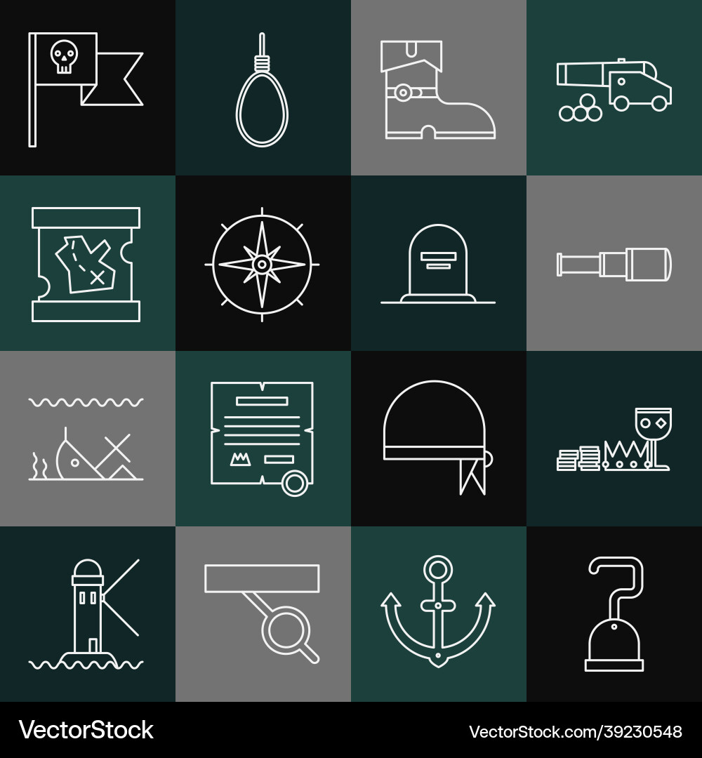 Set line pirate hook treasure and riches Vector Image