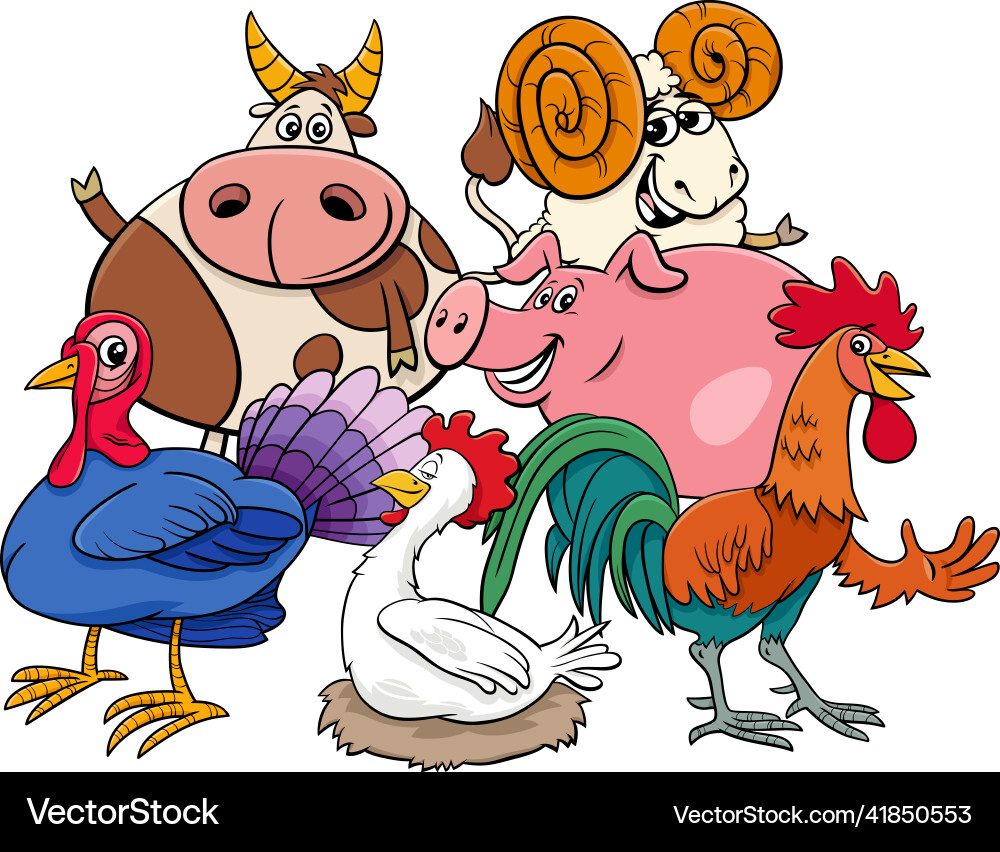 Cartoon farm animals comic characters group Vector Image