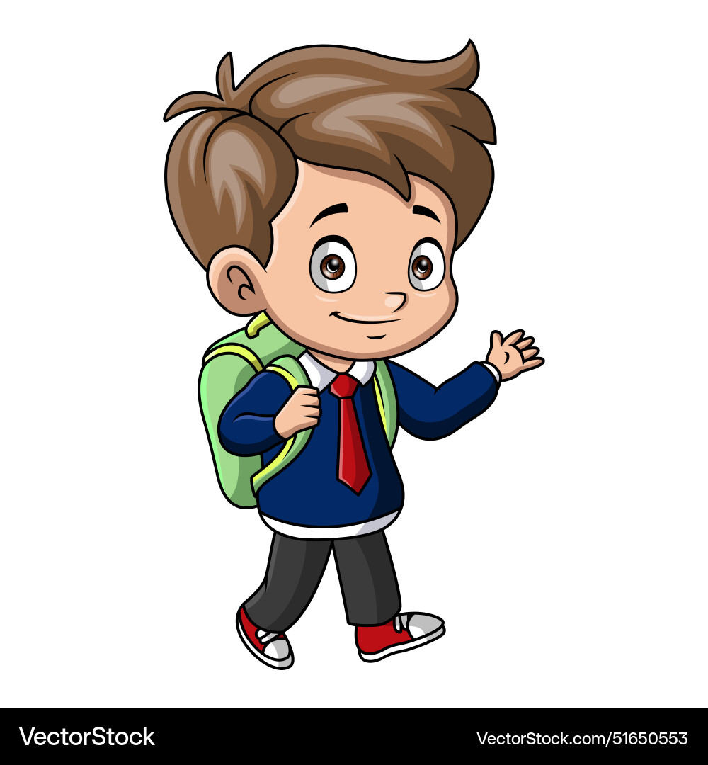 Cute happy school boy cartoon Royalty Free Vector Image