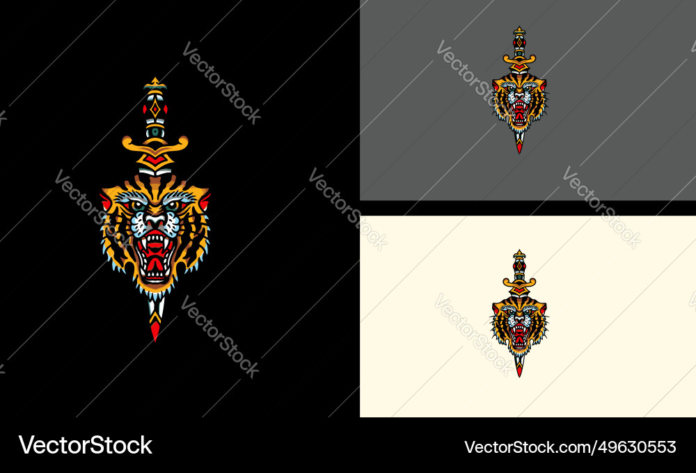 Head tiger with sword tattoo design Royalty Free Vector
