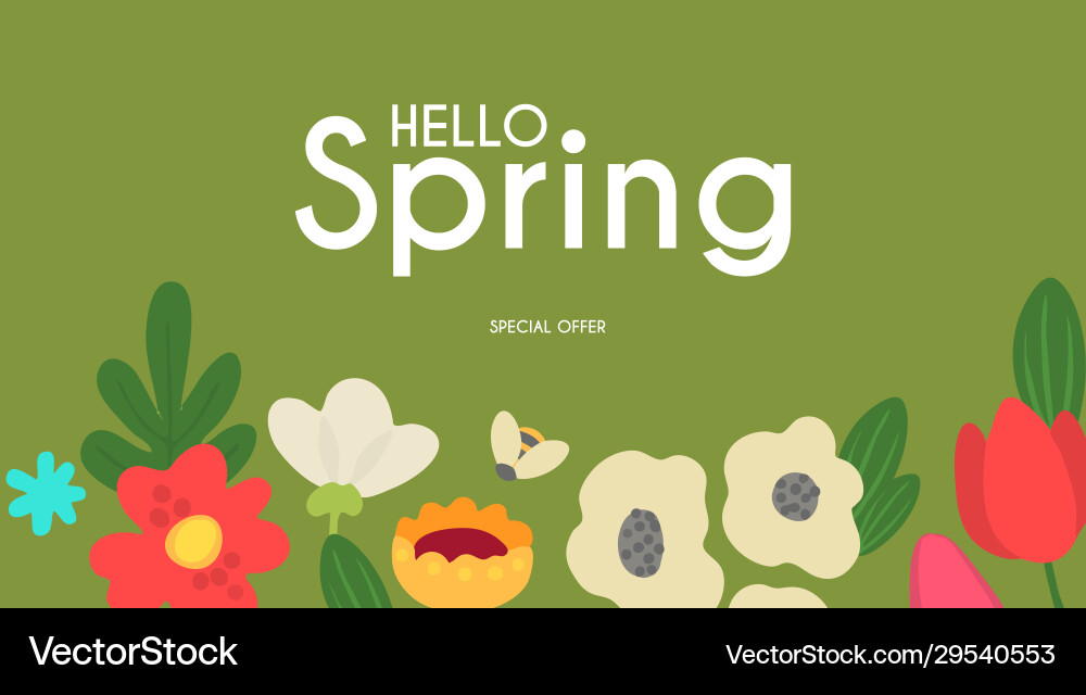 Hello spring cute floral background with trendy Vector Image