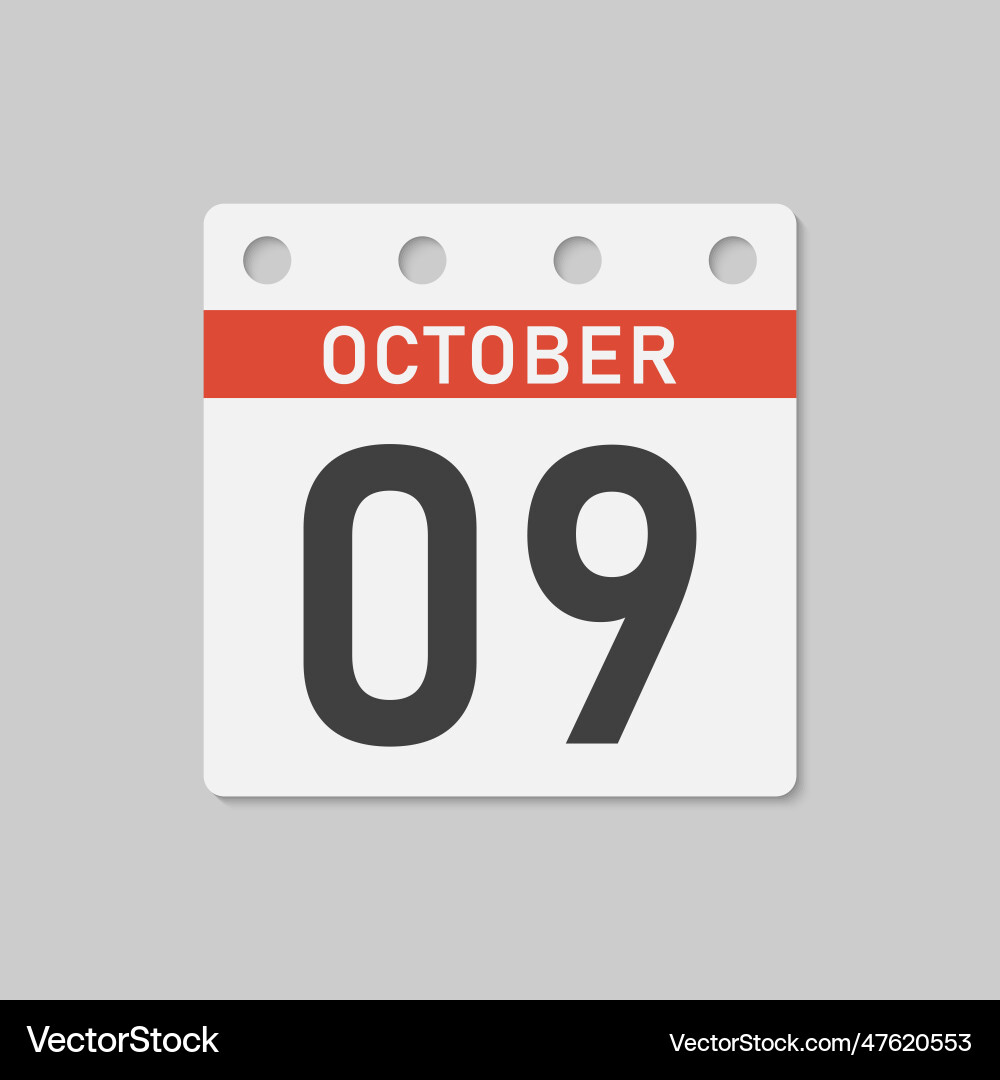 Icon page calendar day - 9 october Royalty Free Vector Image