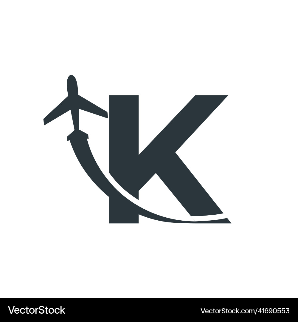 Initial letter k travel with airplane flight logo Vector Image