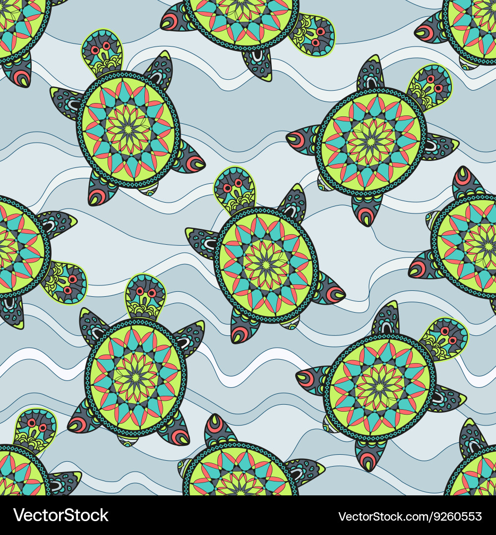 Seamless pattern with green turtles in the sea Vector Image