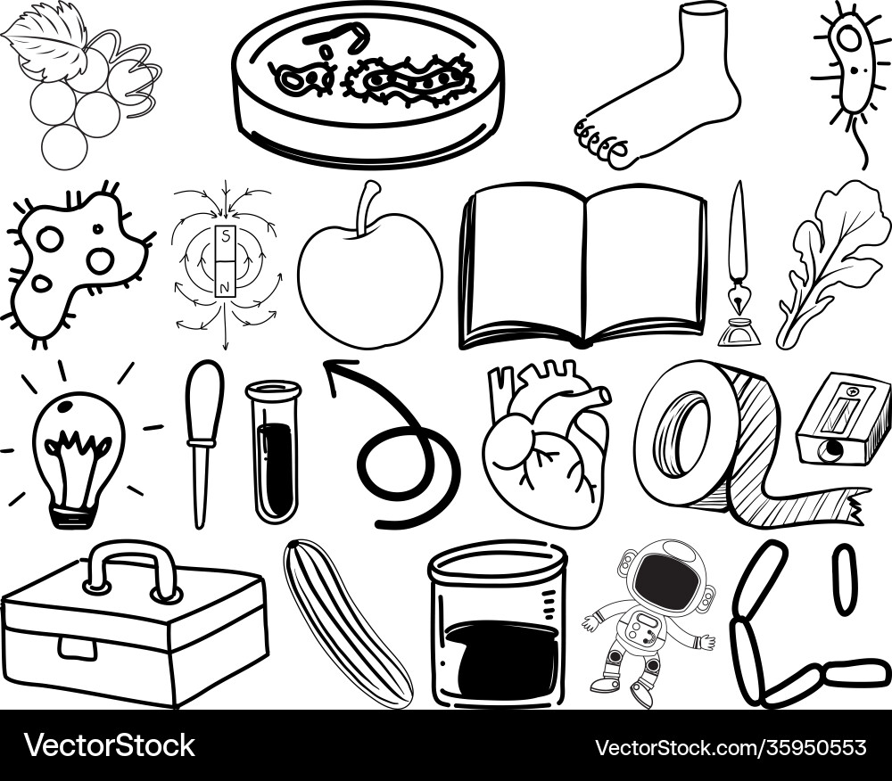 Set item and symbol hand drawn doodle Royalty Free Vector