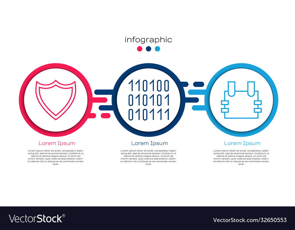 Set line shield binary code and bulletproof vest Vector Image