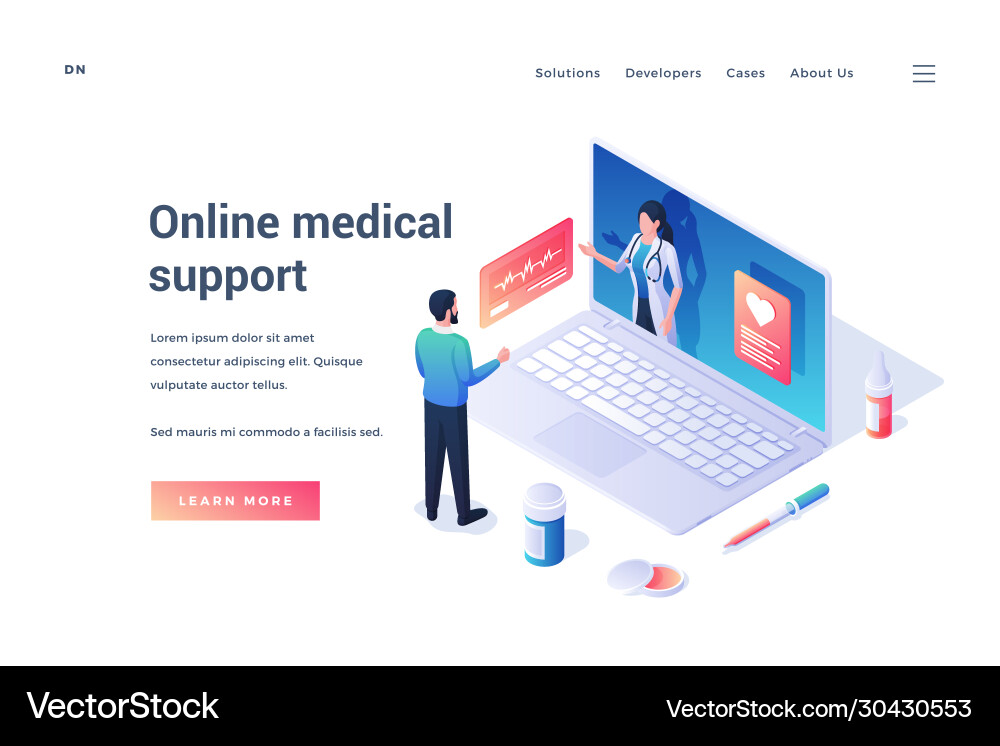 Website for service medical support from doctor Vector Image