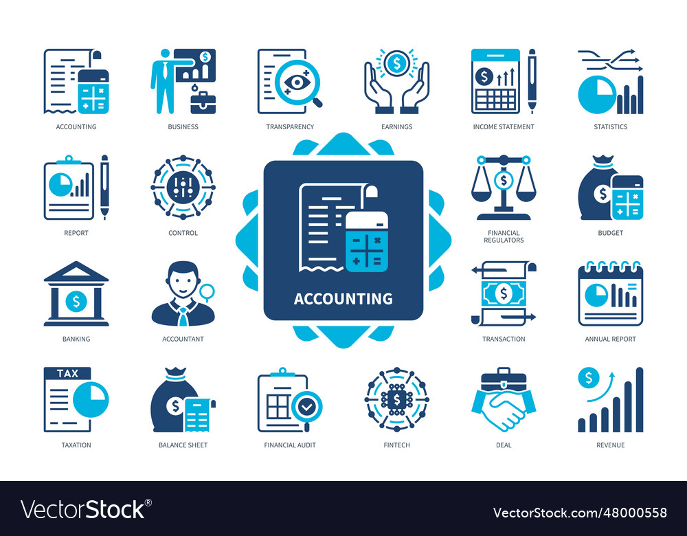 Accounting solid icon set Royalty Free Vector Image