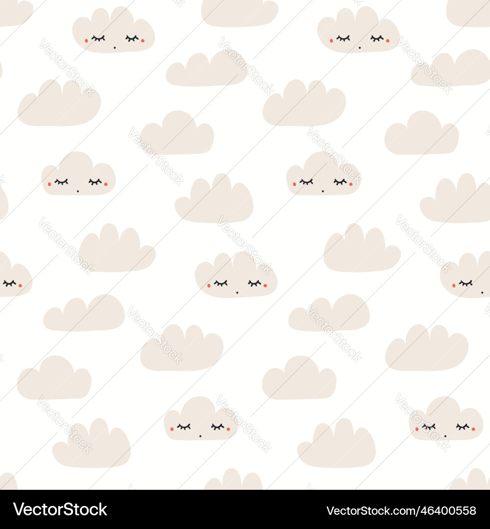 Clouds with cute faces seamless pattern Royalty Free Vector