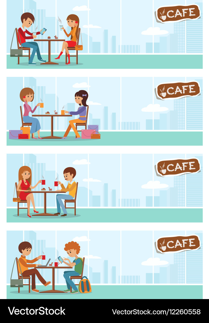 Couples of people in cafe Royalty Free Vector Image