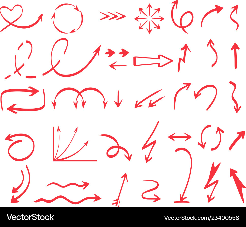 Curves arrows shapes pen drawing colored Vector Image