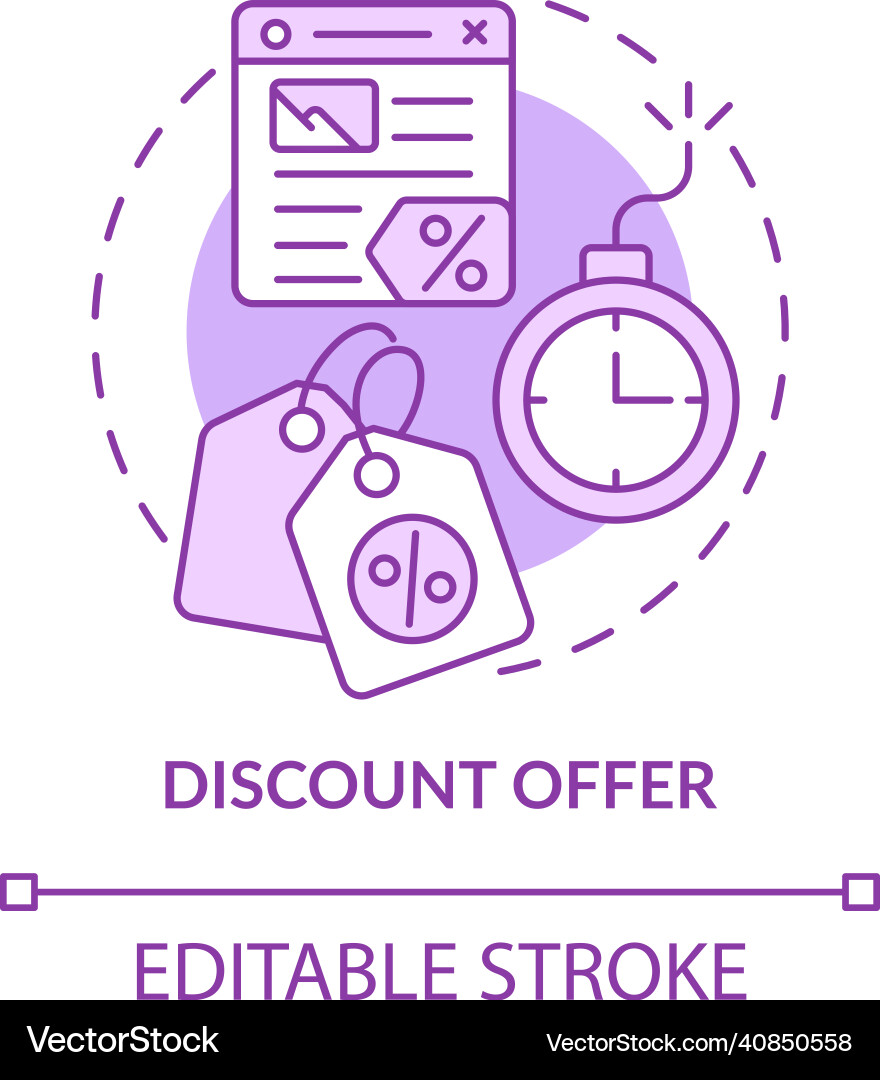 Discount offer purple concept icon Royalty Free Vector Image
