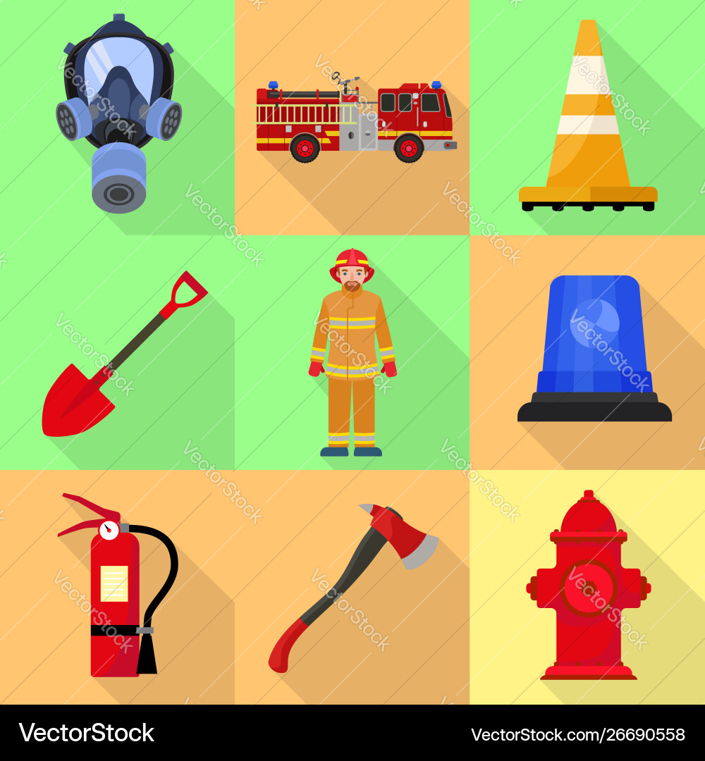 Firefighter equipment icon set flat style Vector Image