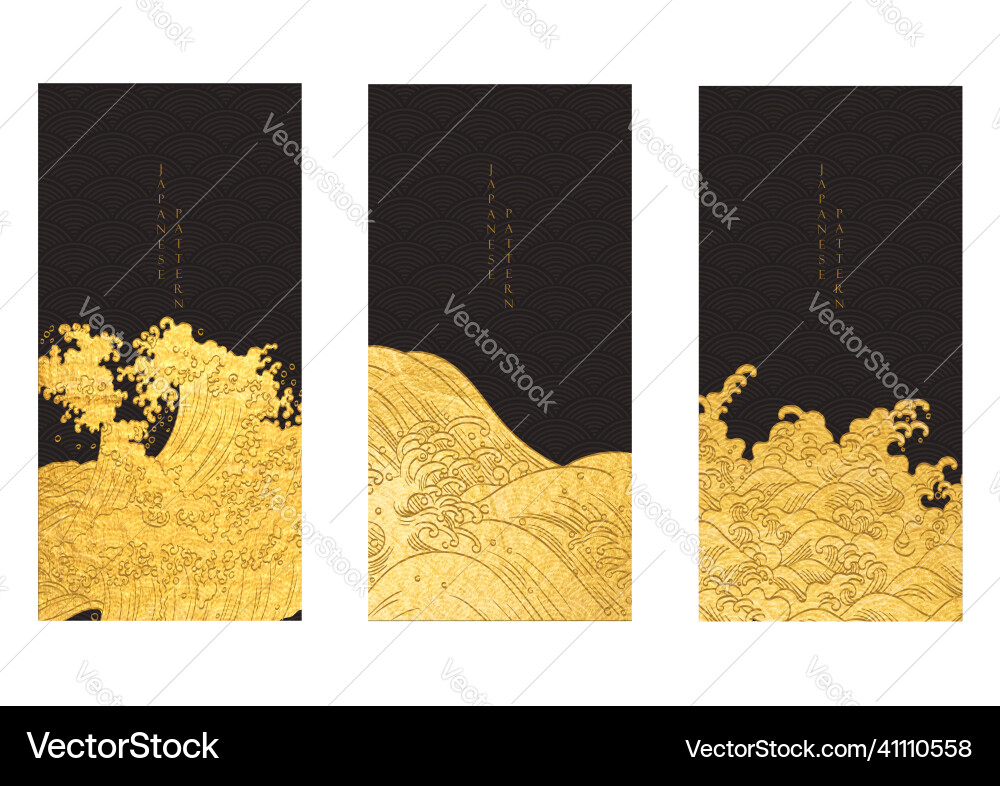 Japanese background with hand drawn wave line Vector Image