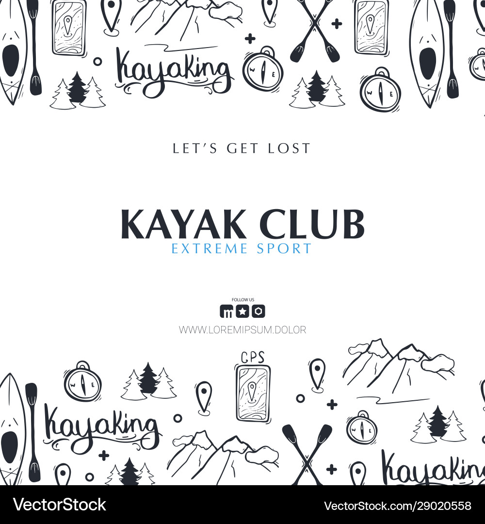 Kayaking or rafting banner with hand draw doodle Vector Image