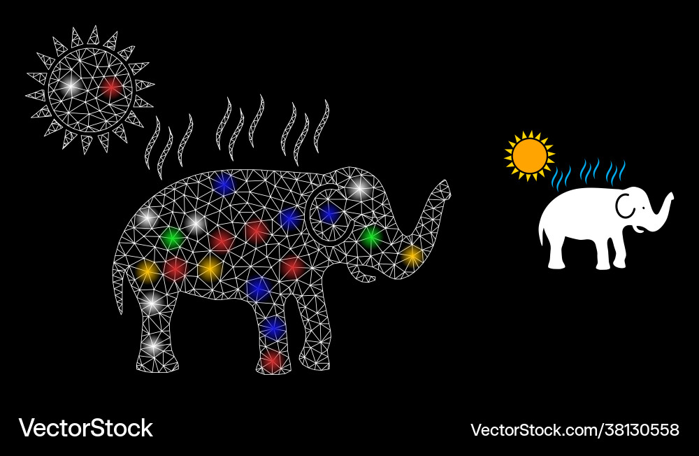 Mesh elephant under sun heat glare icon Royalty Free Vector