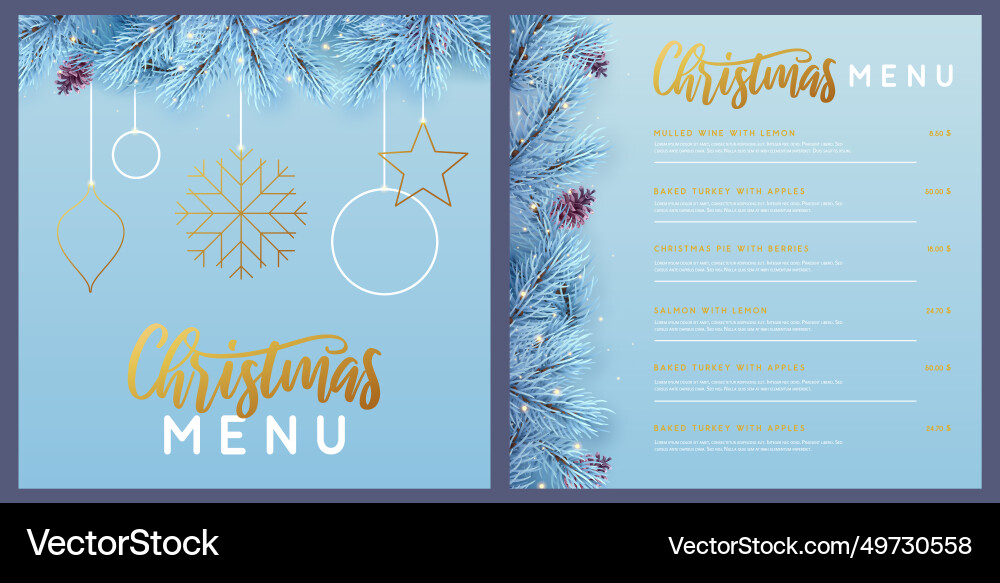 Restaurant christmas menu design with garland Vector Image