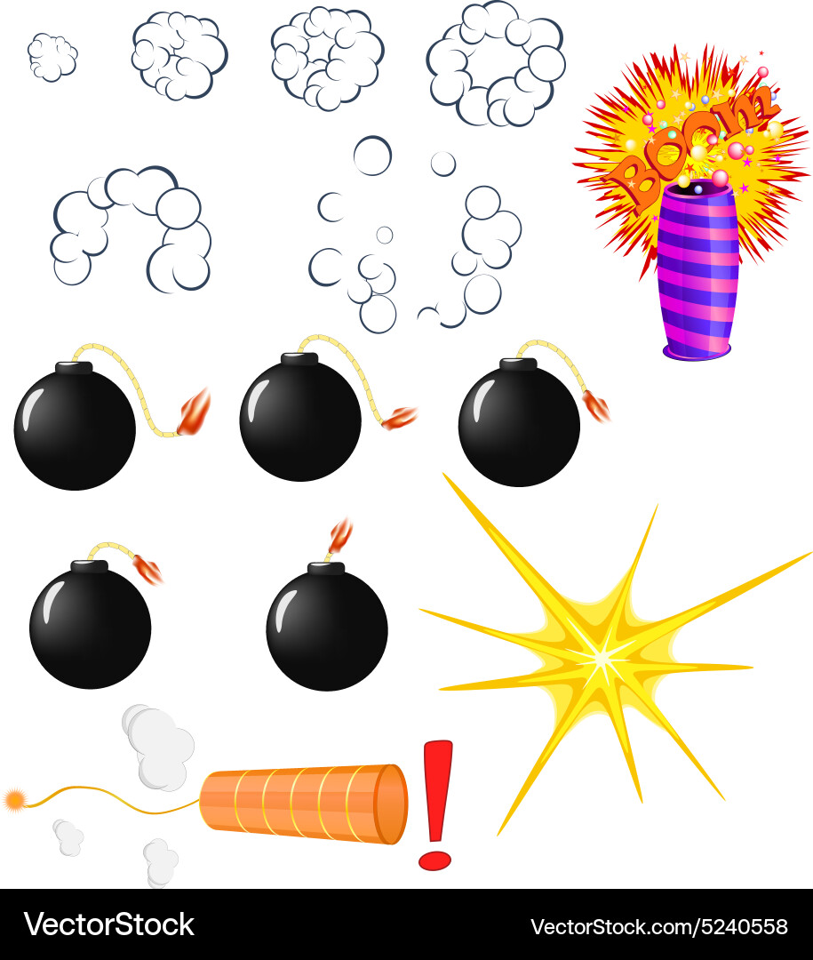 Set of explosive pyrotechnic cartoon Royalty Free Vector