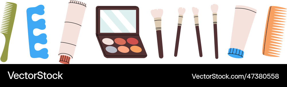Set of makeup tools beauty silhouette comb Vector Image