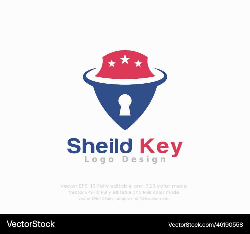 Shield key logo design with a key and a key logo Vector Image