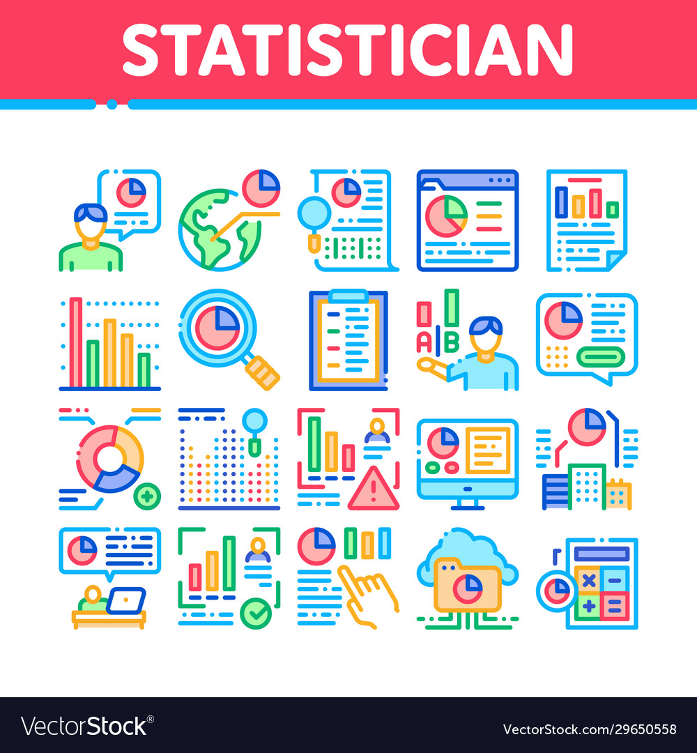 Statistician assistant collection icons set Vector Image