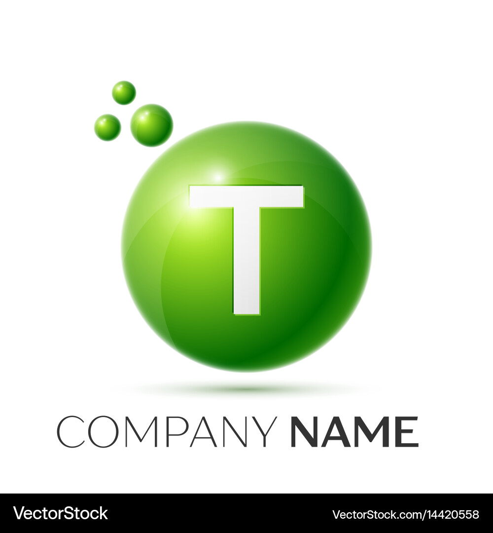 T letter splash green dots and bubbles number Vector Image