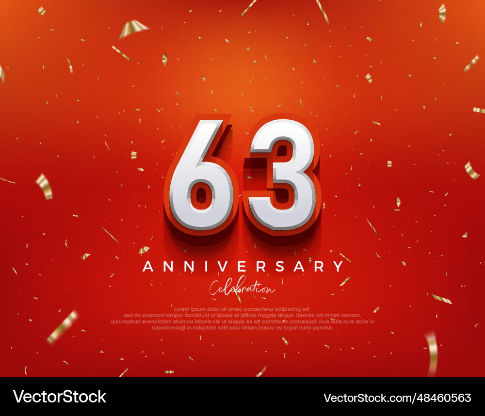 63rd anniversary with white 3d numbers on fancy Vector Image