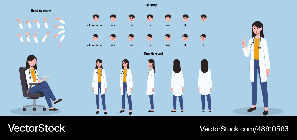 A doctor model sheet female turnaround she Vector Image