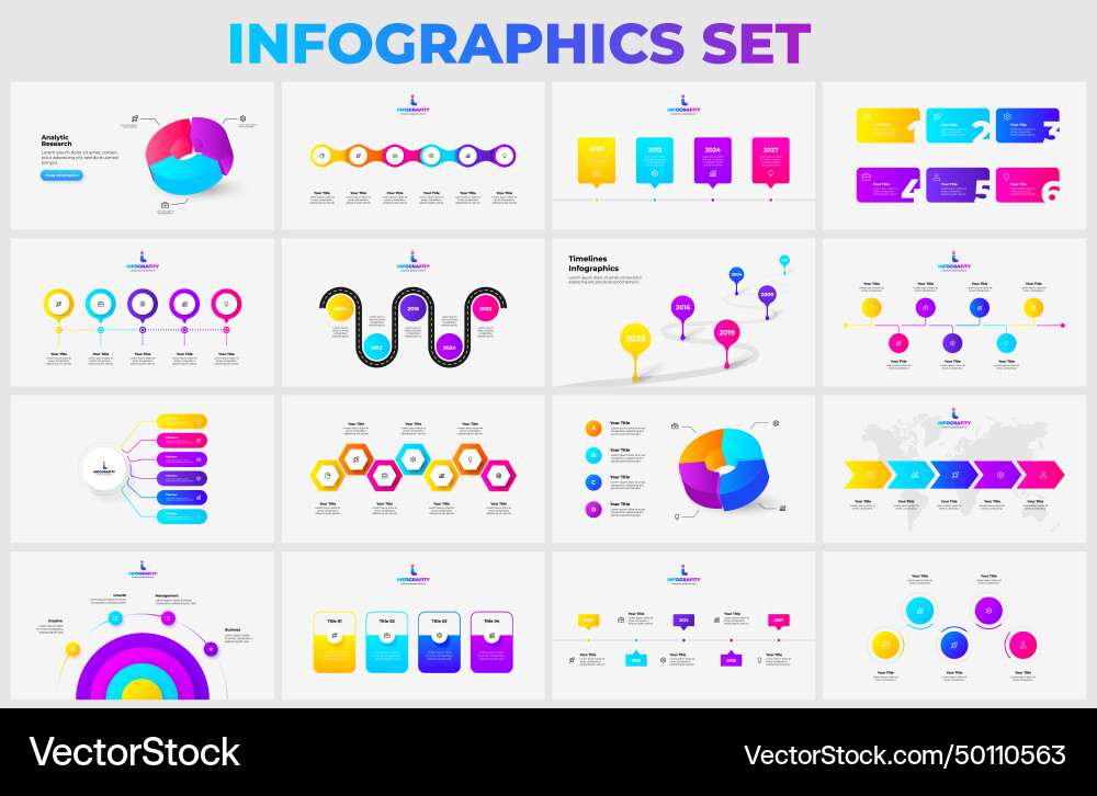 Collection of infographic presentation slides Vector Image