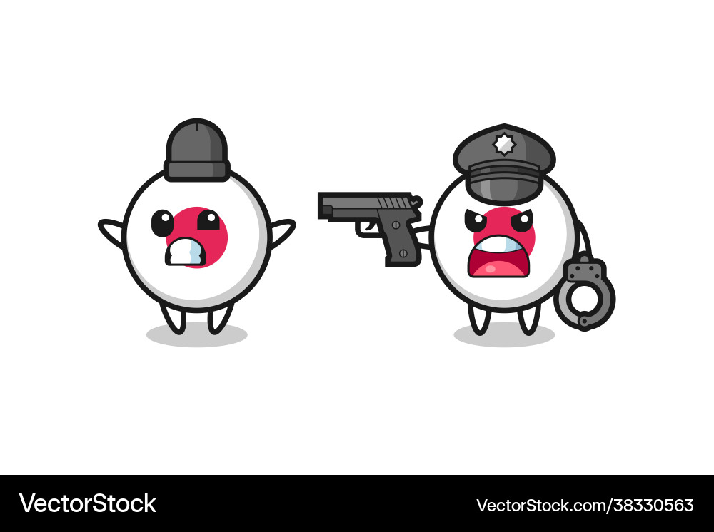 Japan flag badge robber with hands up pose caught Vector Image