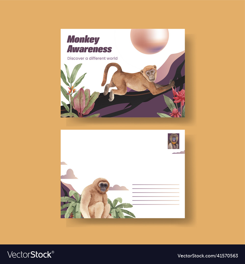 Postcard template with monkey in the jungle Vector Image