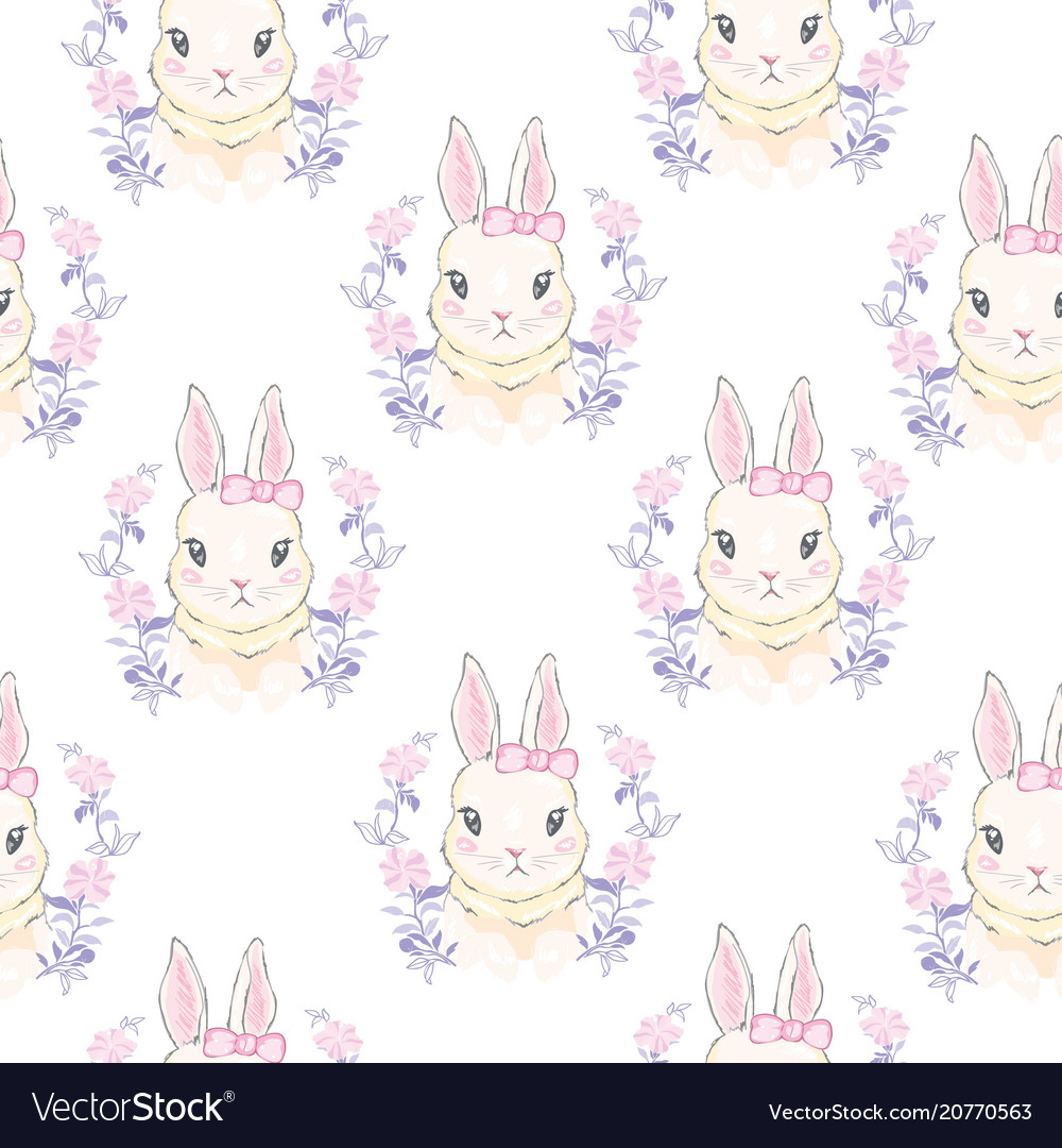 Seamless pattern with cute cartoon bunny baby Vector Image