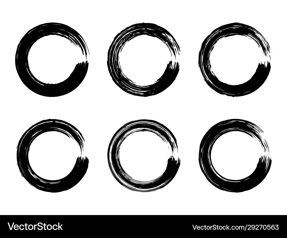 Set black ink round brush stroke on white Vector Image