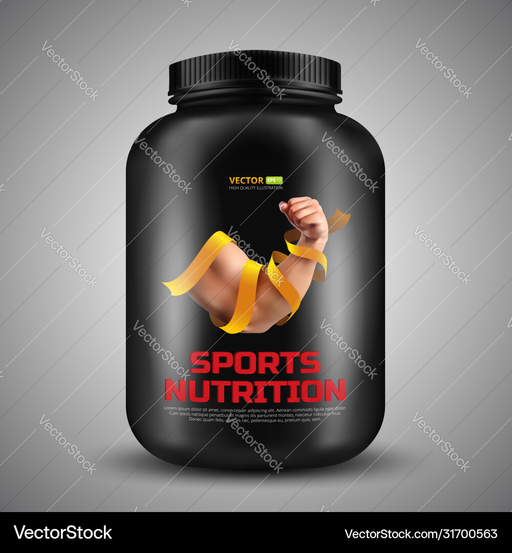Sports nutrition container with label biceps Vector Image
