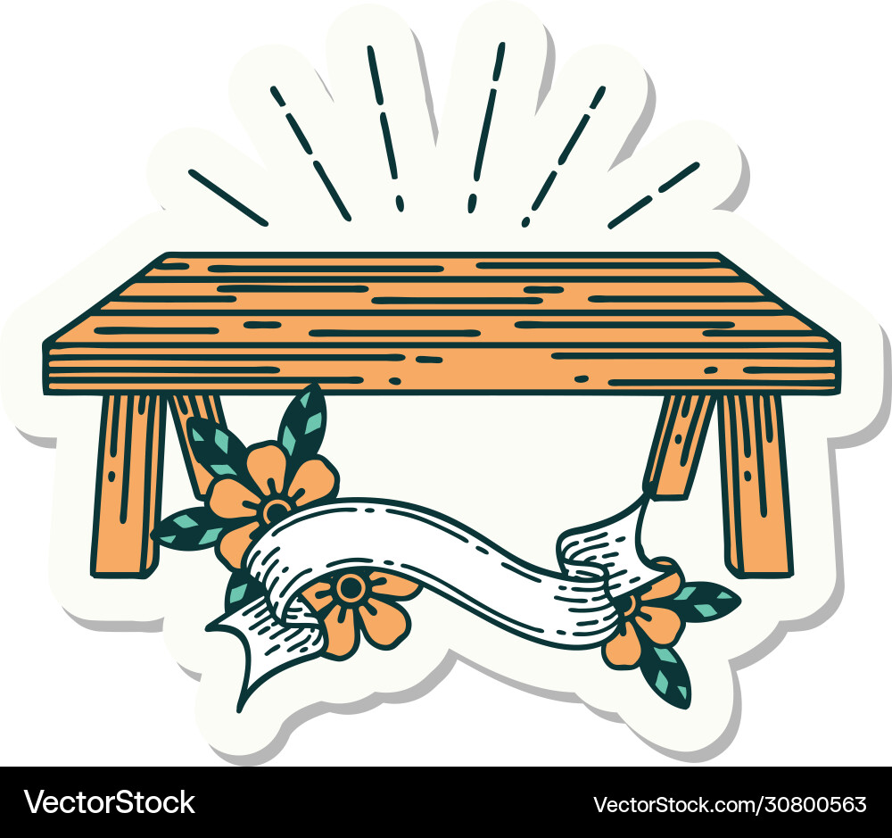 Sticker tattoo style wood table Royalty Free Vector Image