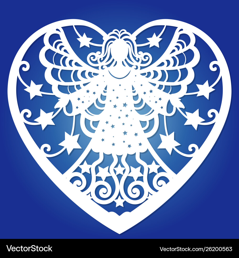 Template for laser cutting angel in a frame in Vector Image