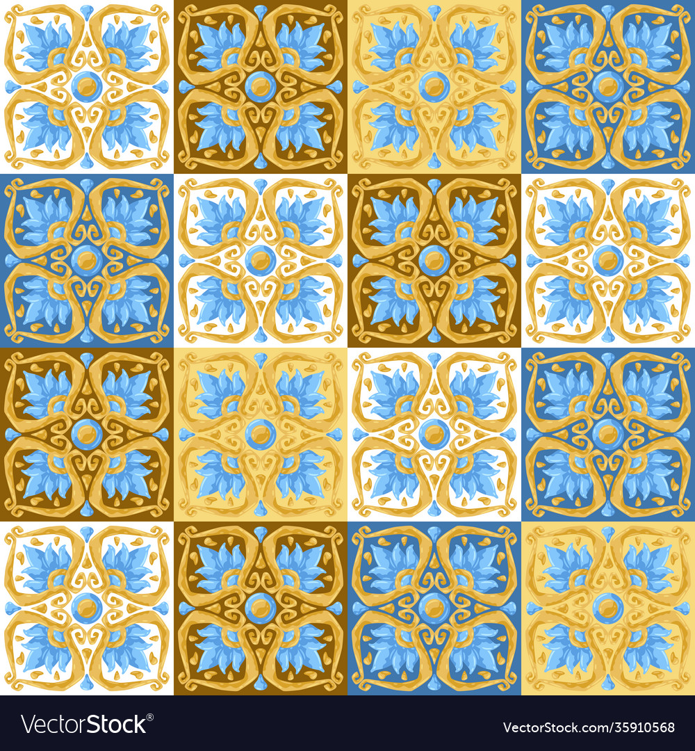 Ceramic tile pattern with flowers Royalty Free Vector Image