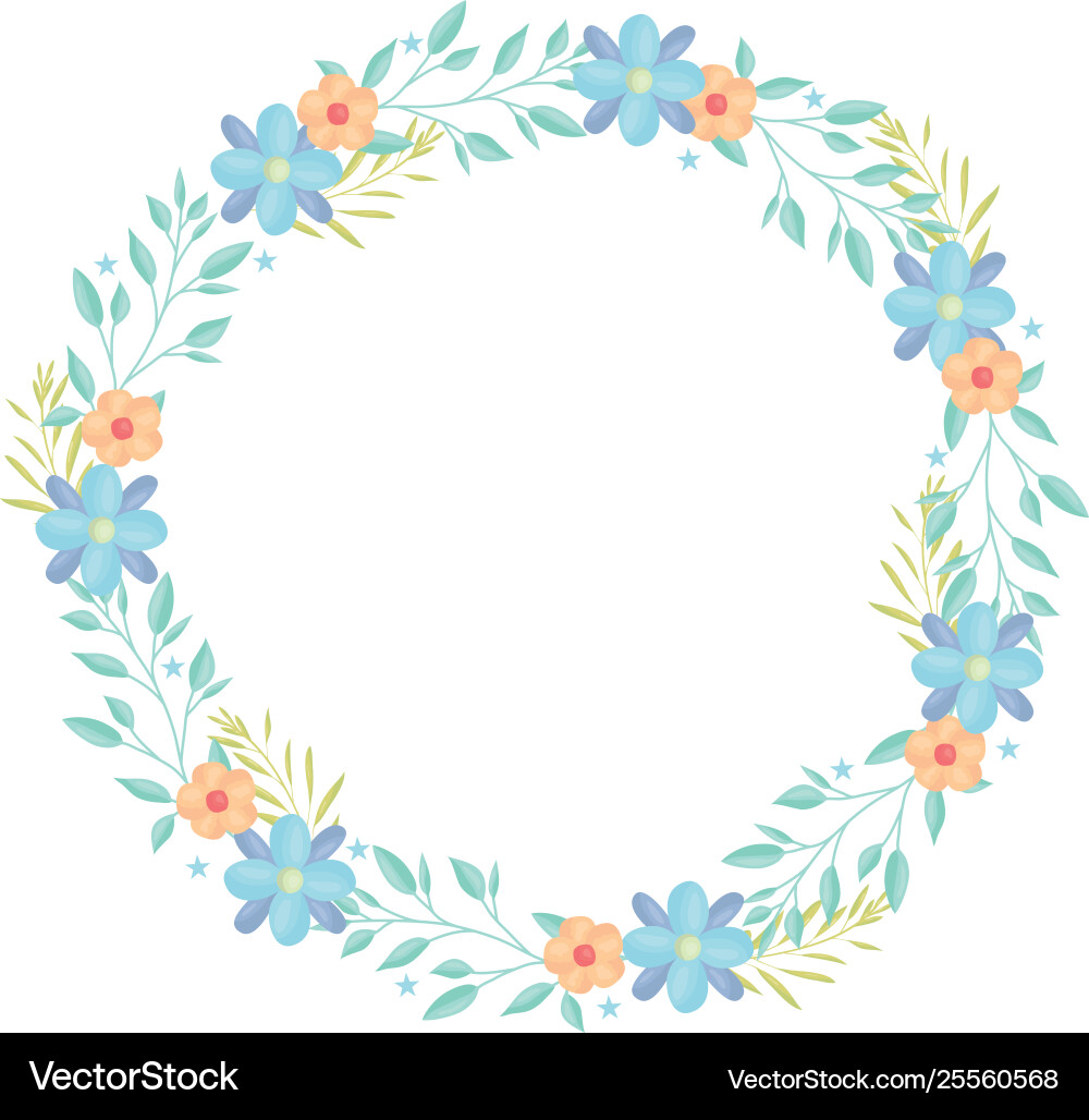 Circular crown with flowers and leafs decoration Vector Image