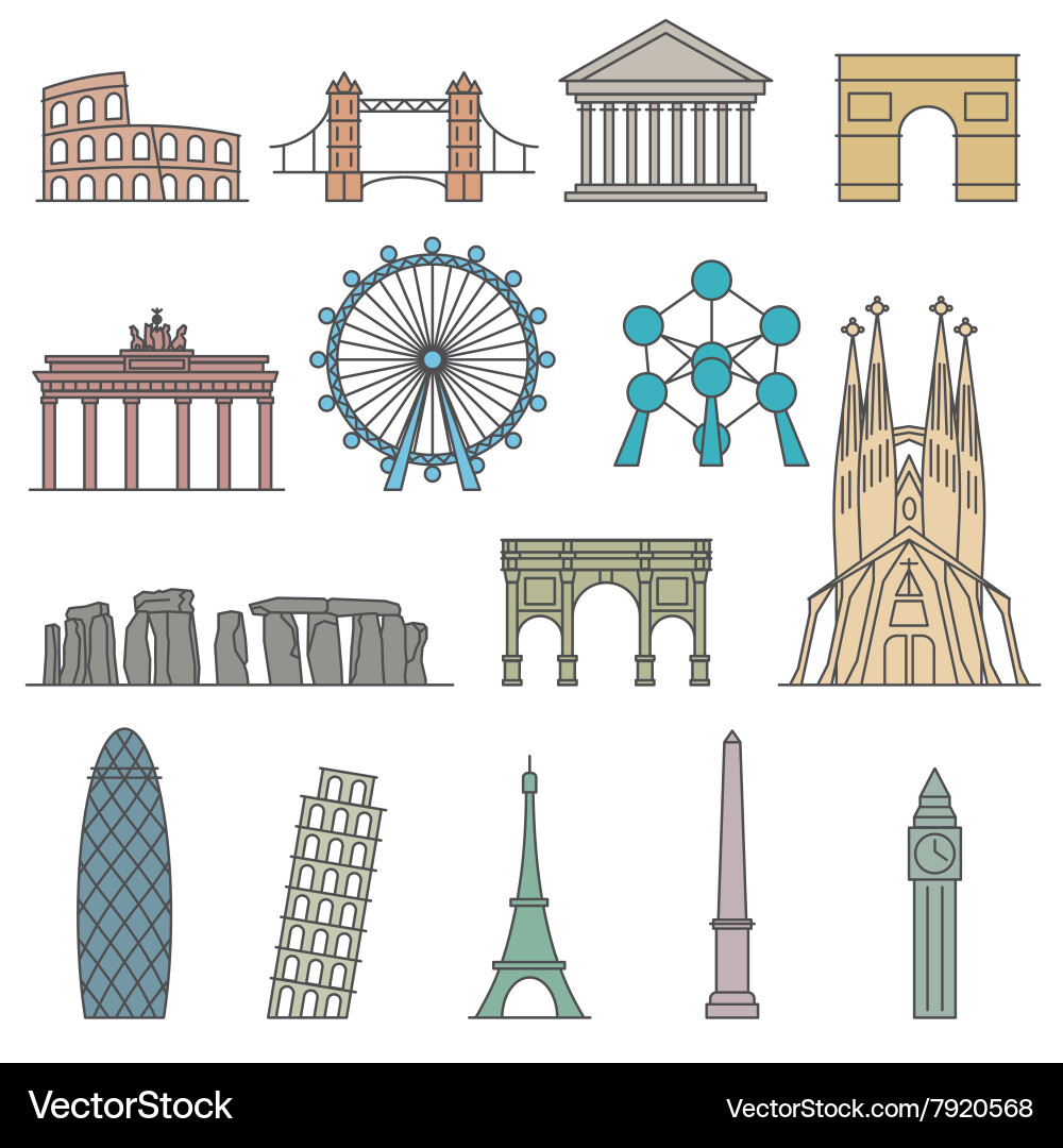 Europe monument line art style Royalty Free Vector Image