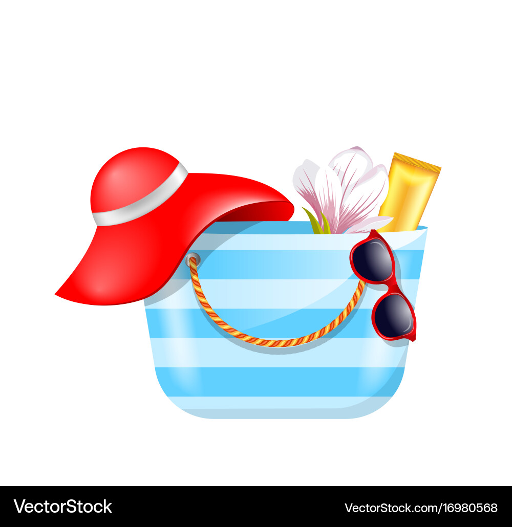 Female Bag With Beach Accessories Set Summer Vector Image