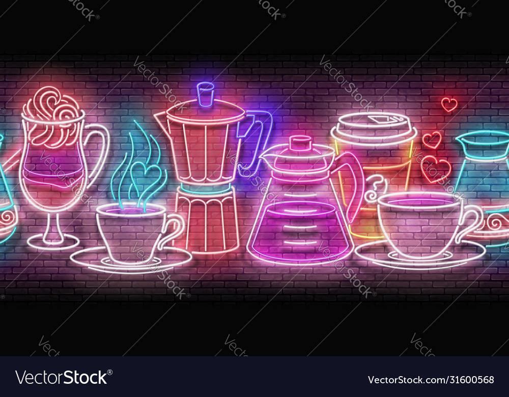 Glow seamless pattern with different types Vector Image