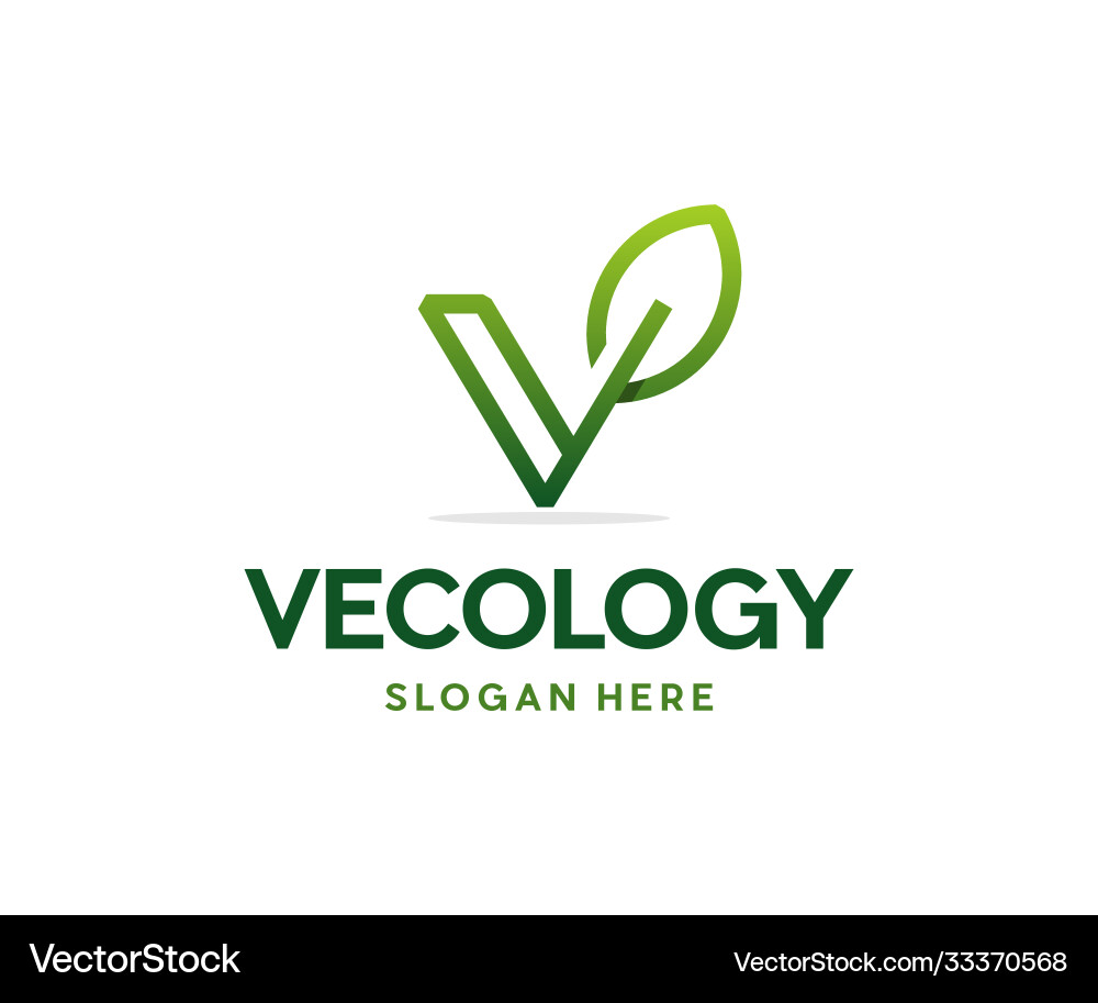 Letter v leaf nature ecology logo Royalty Free Vector Image